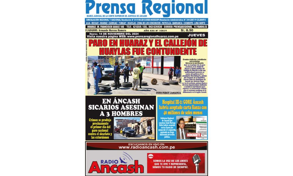 Jueves 14 de Noviembre del 2024 – Prensa Regional
