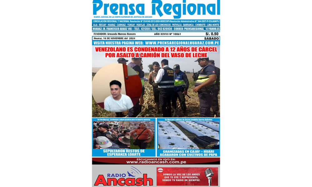 Sábado 16 de Noviembre del 2024 – Prensa Regional
